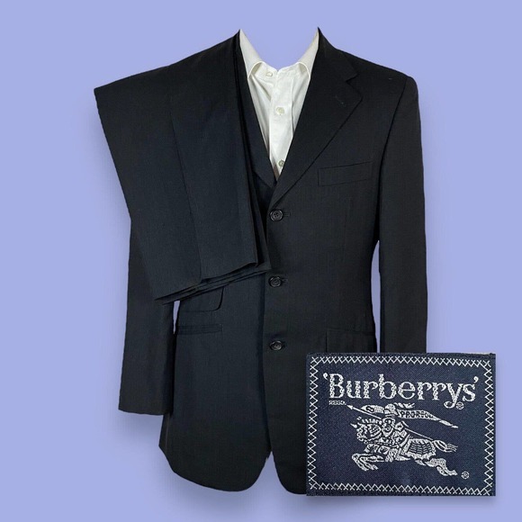 Burberry | Suits & Blazers | Vintage Burberrys 2 Piece Suit Mens 4r 32x28 Dark Gray Stripe Three ...
